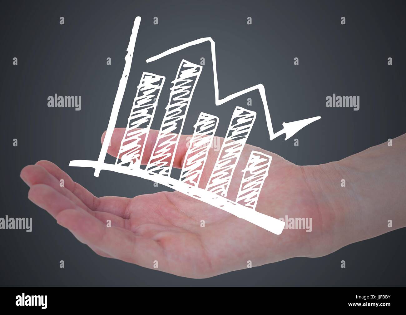 Digital composite of Hand with white graph doodle against grey ...