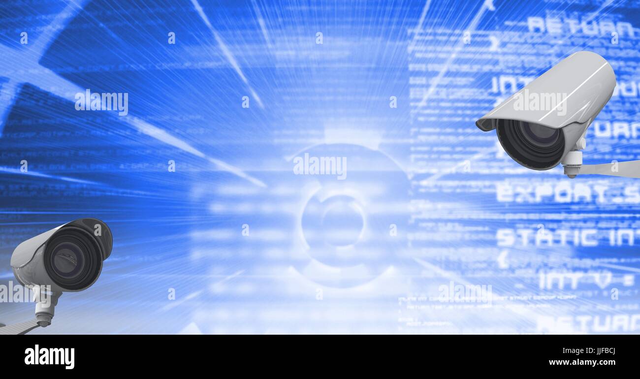 Digital composite of Digital composite image of CCTV cameras against ...