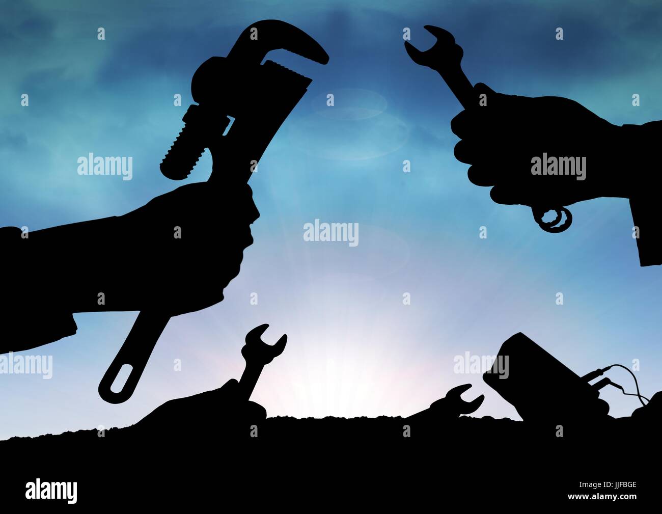 Digital composite of Composite image of people using tools Stock Photo ...