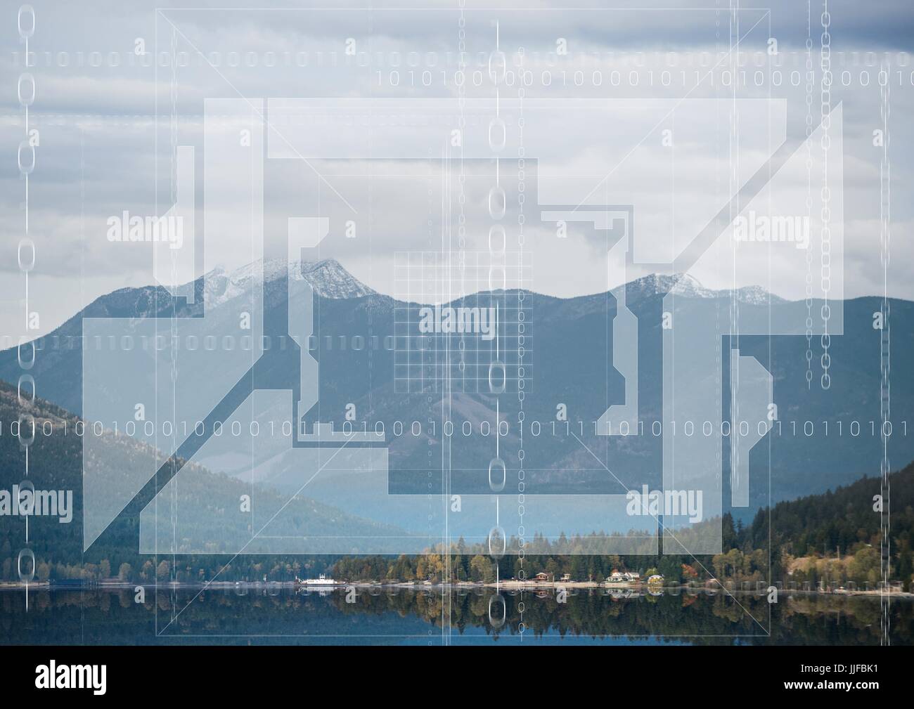 Digital composite of White interface against mountain and water Stock ...