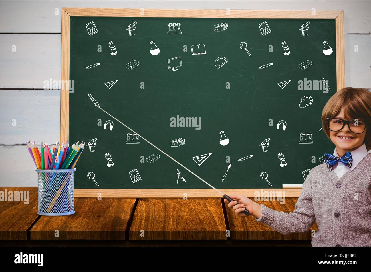 Digital composite of students against education backgrounds with ...