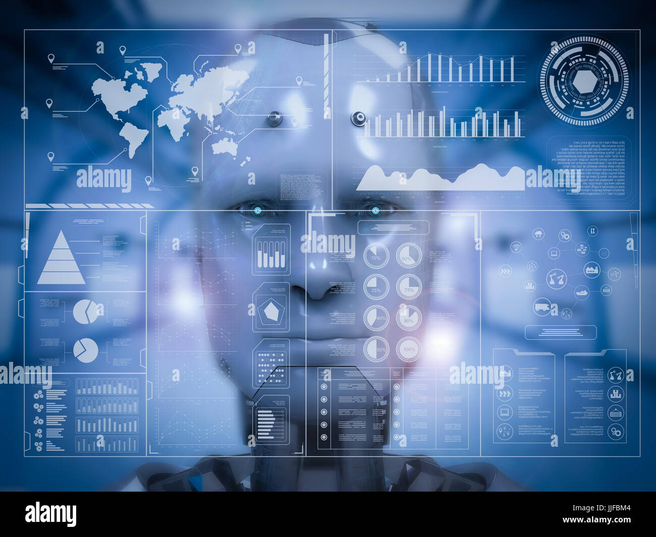 3d rendering robot working with digital display Stock Photo - Alamy