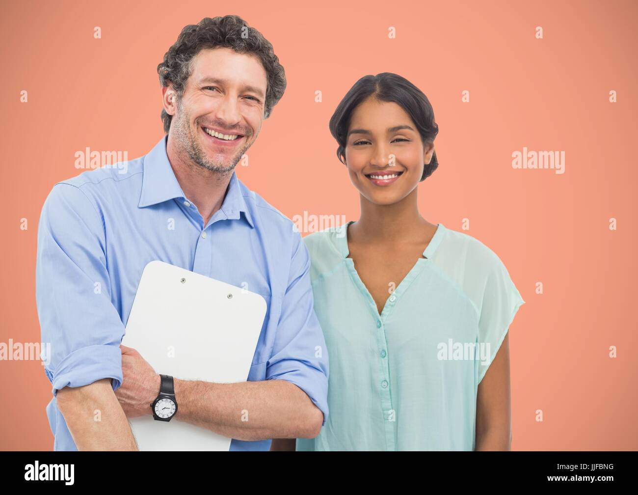 Digital composite of Two people smiling to the photo with a salmon ...