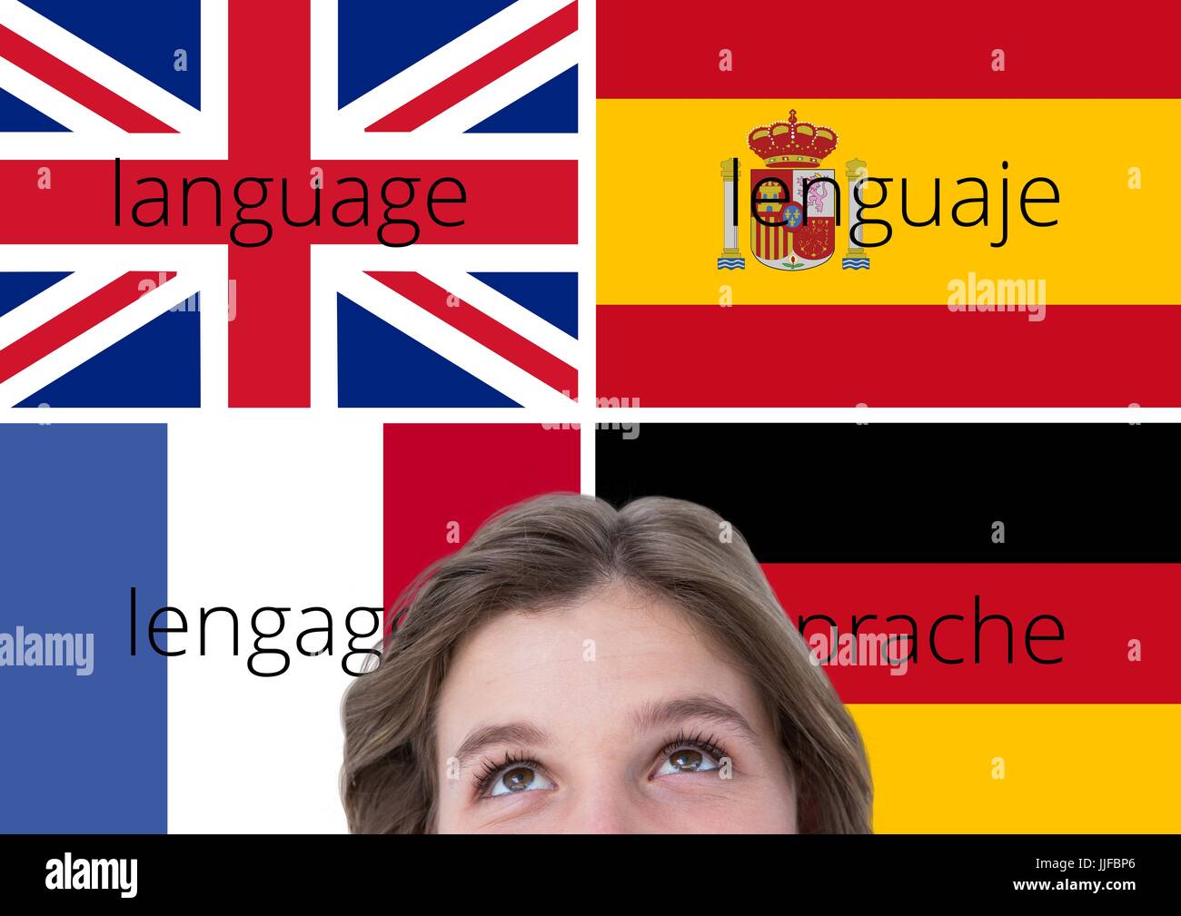 Digital composite of main language flags with language word in them ...