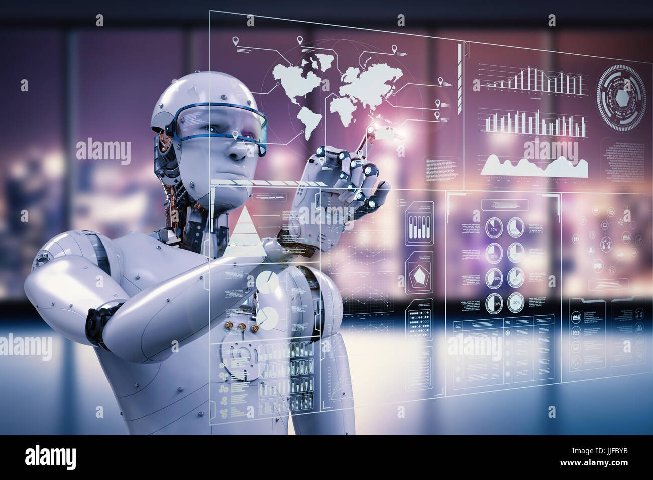 3d rendering robot working with digital display Stock Photo - Alamy
