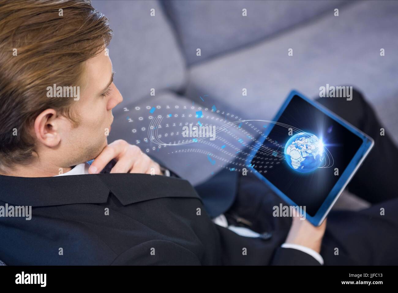 Digital composite of model + various backgrounds + interface graphics ...