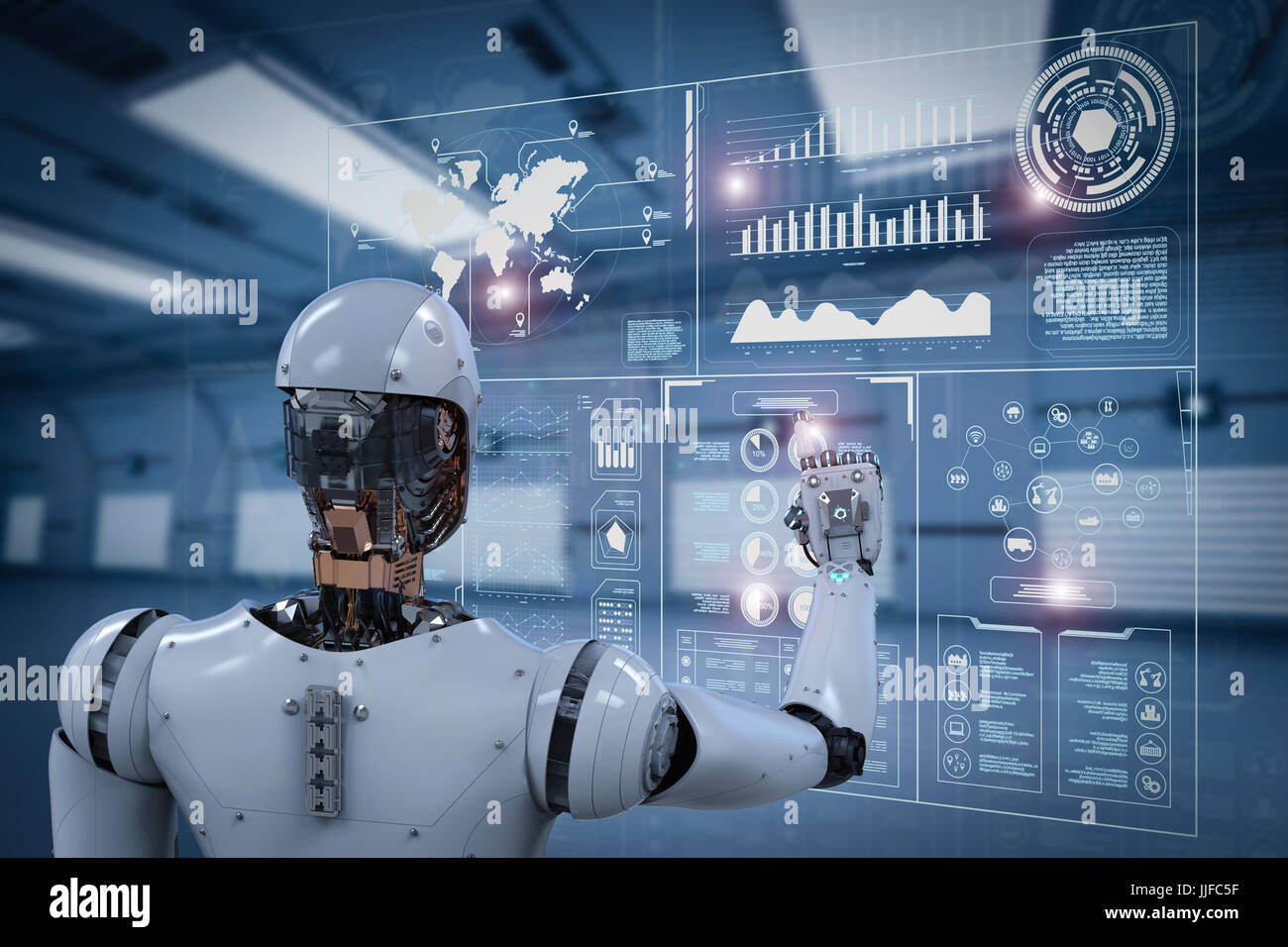 3d rendering robot working with digital display Stock Photo - Alamy