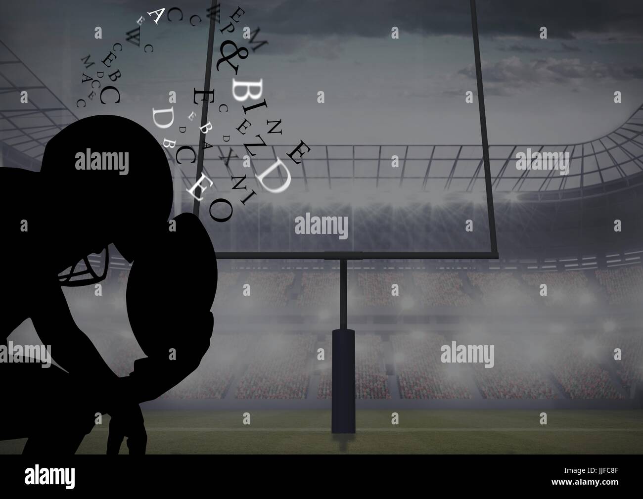 Digital composite of football player thinking silhouette in the field ...