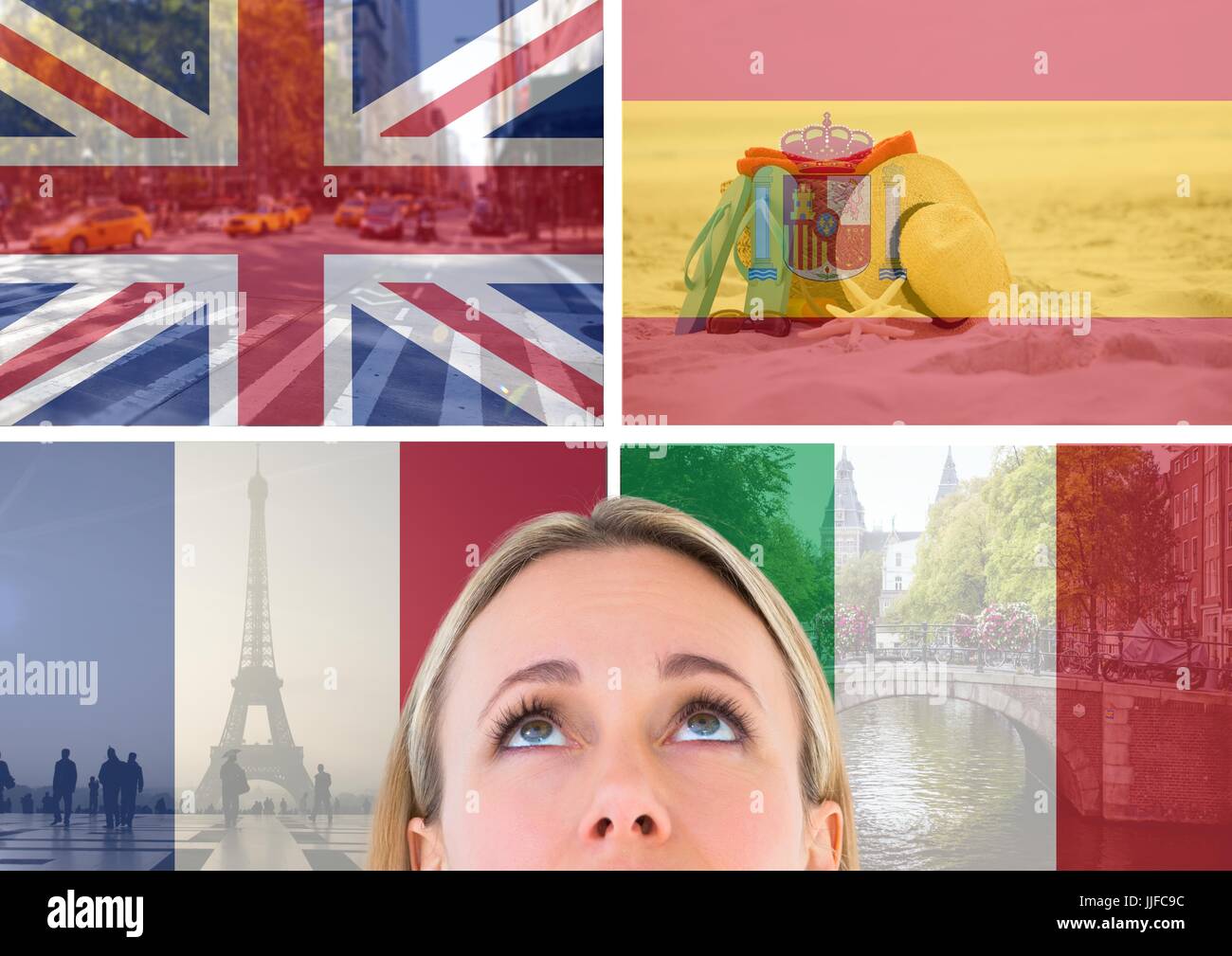 Digital composite of main language flags with opacity superimposed with ...