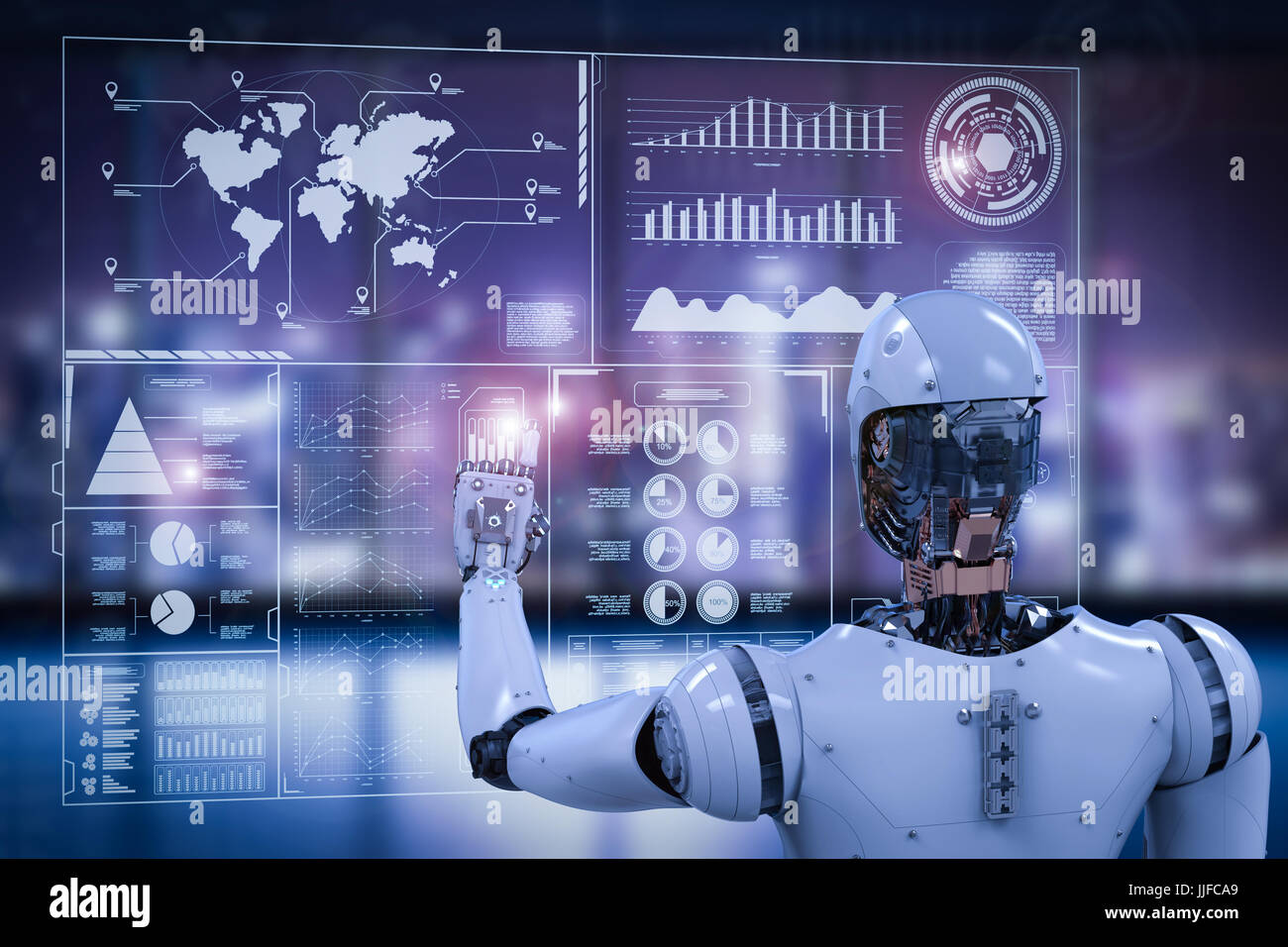 3d rendering robot working with digital display Stock Photo - Alamy