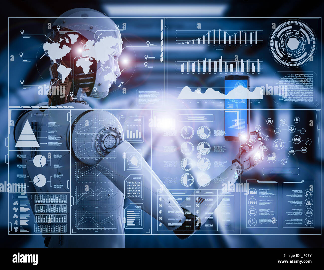 3d rendering robot working with digital display Stock Photo - Alamy