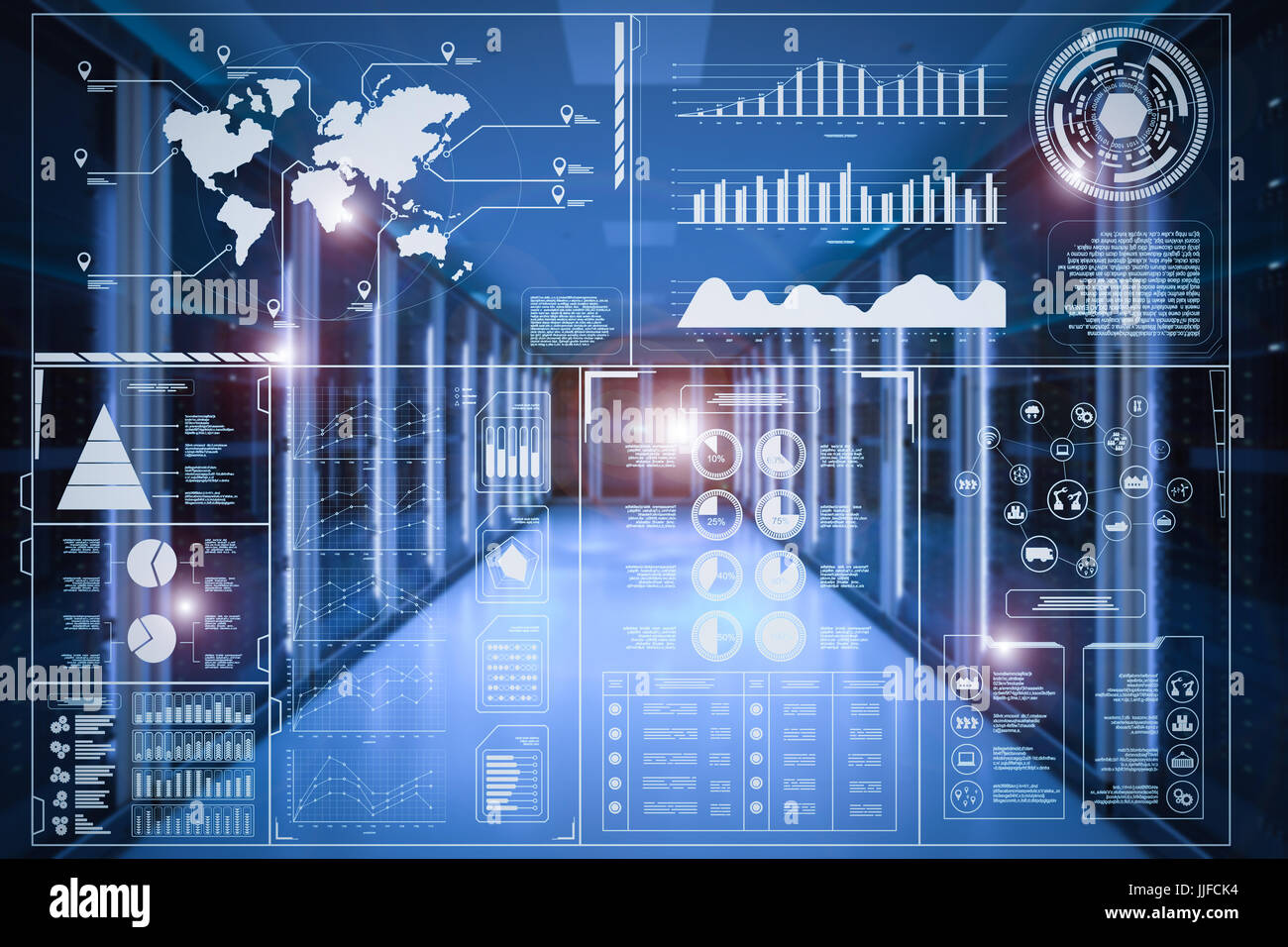3d rendering hud display with server room background Stock Photo - Alamy