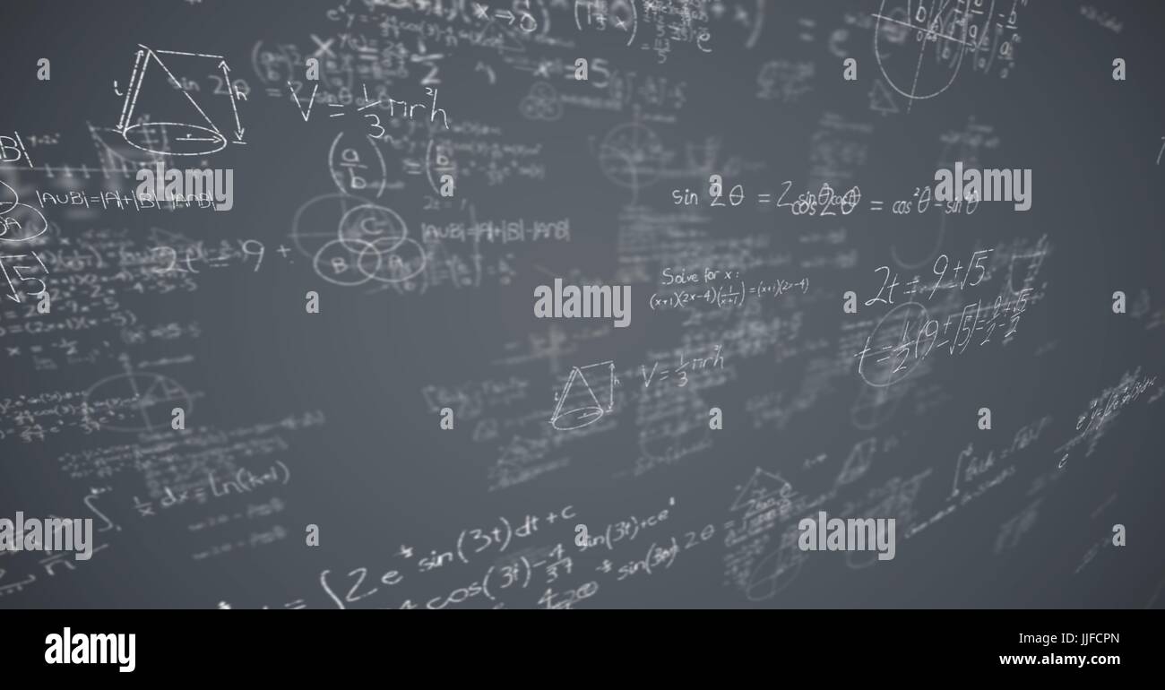 Digital composite of White math doodles and grey background Stock Photo ...