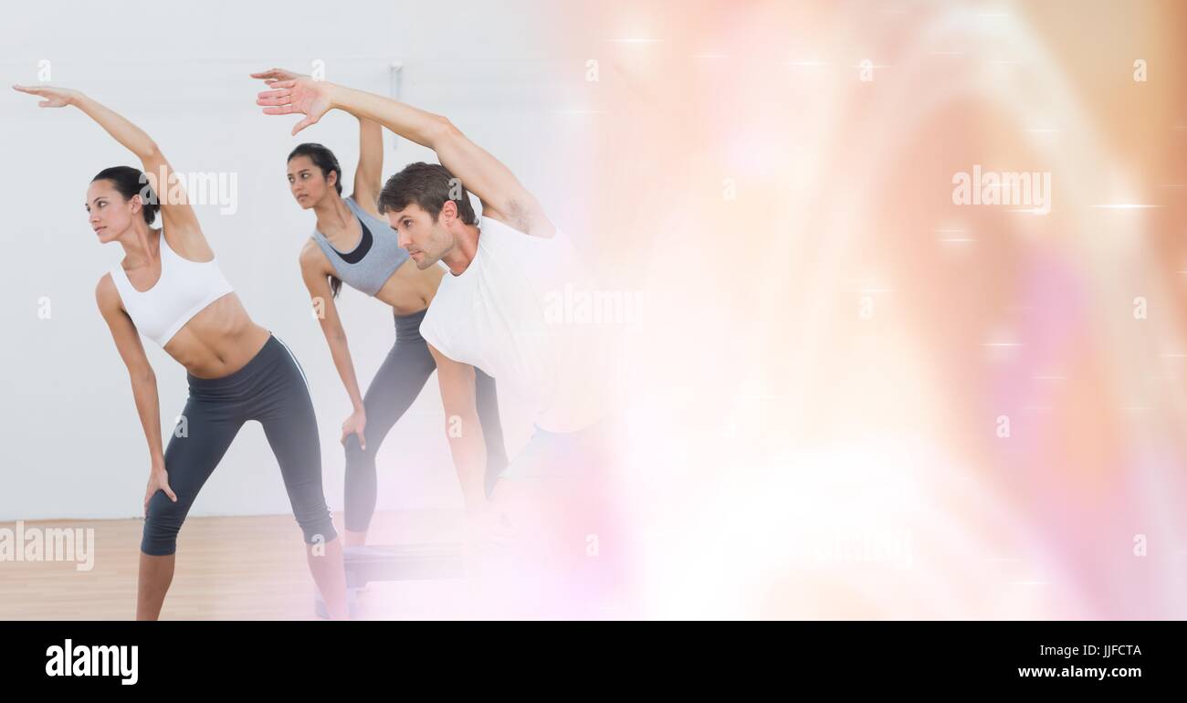 Digital composite of People stretching and peach transition Stock Photo ...