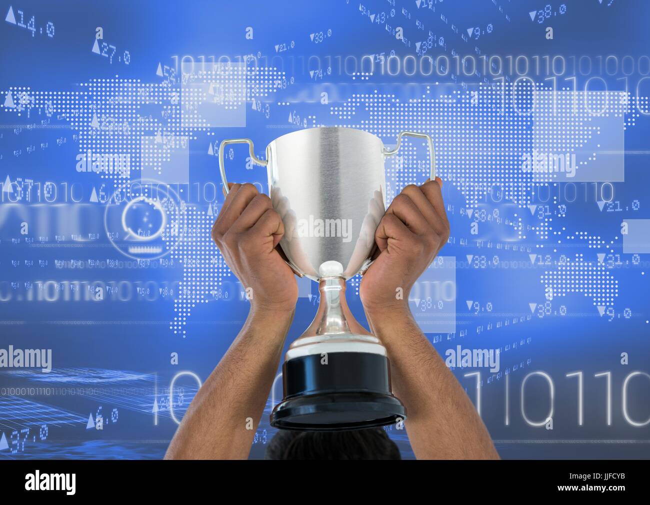 Digital composite of Digital composite image of hands holding trophy ...