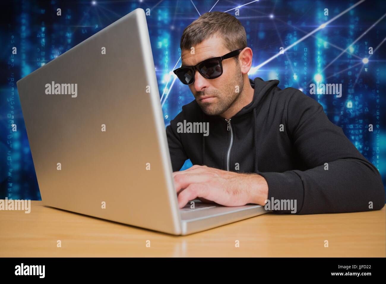 Hacker sunglasses using laptop hi-res stock photography and images - Alamy