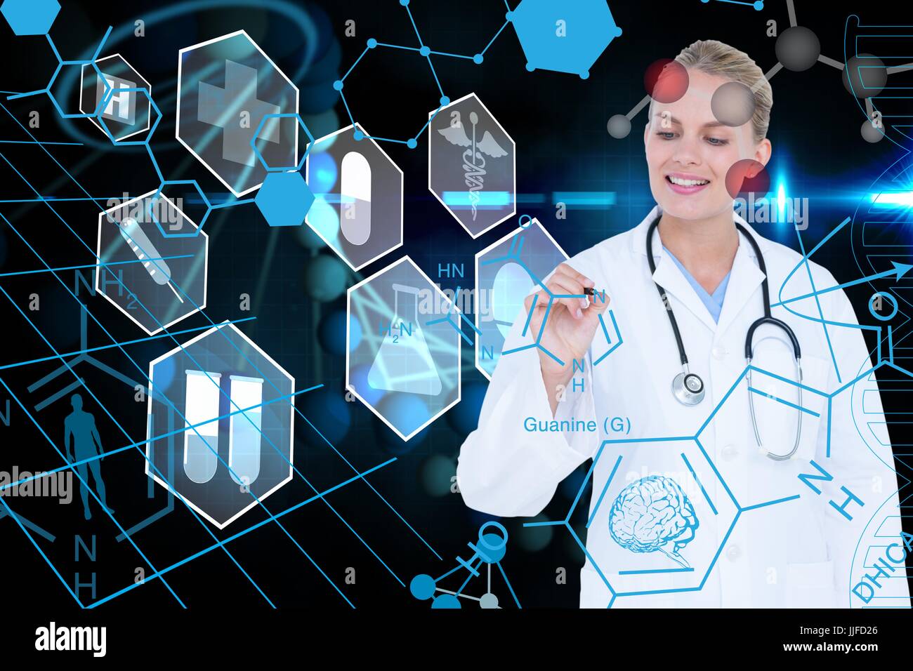 Digital composite of Medical Medical models with DNA graphics or ...