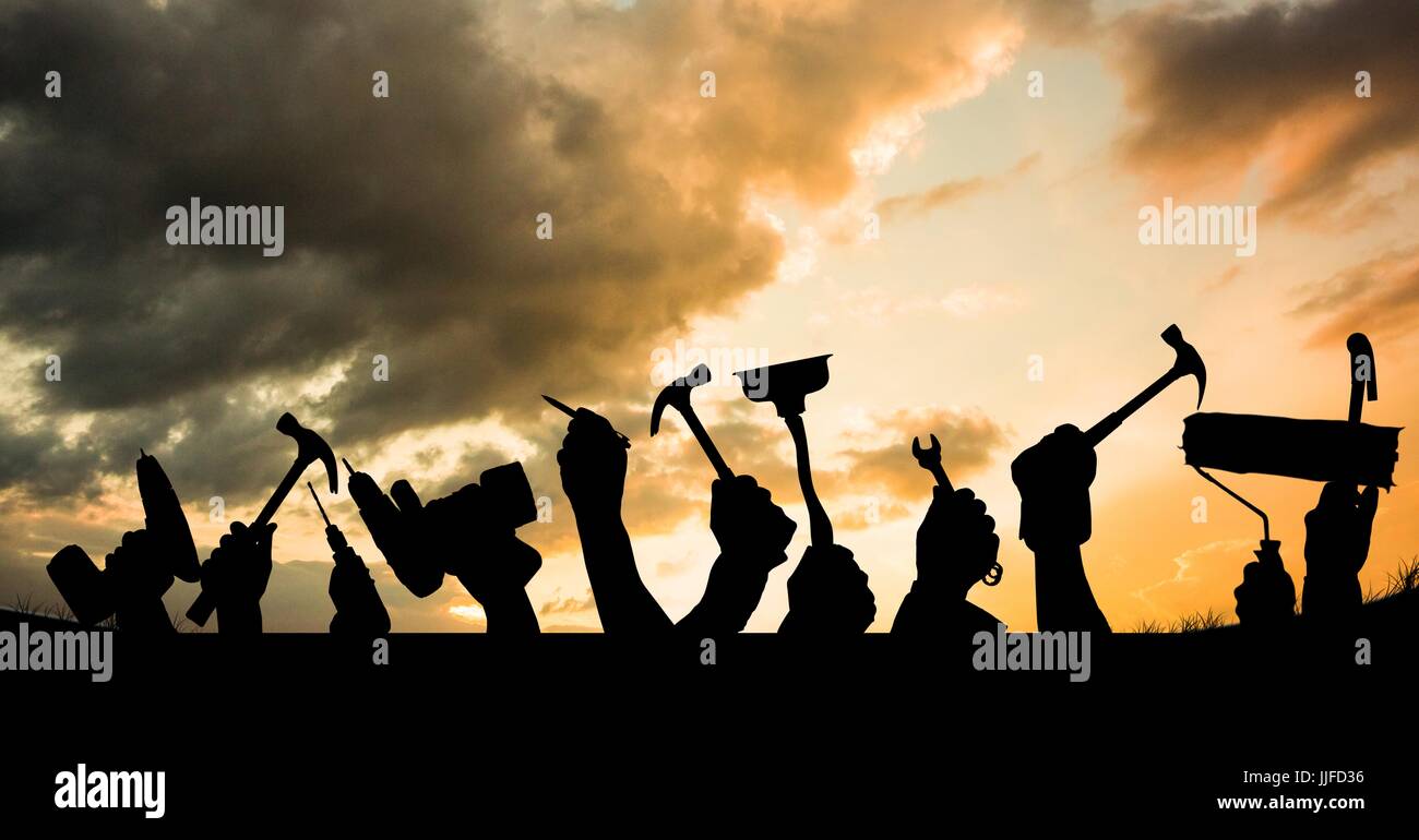 Digital composite of Composite image of people using tools Stock Photo ...