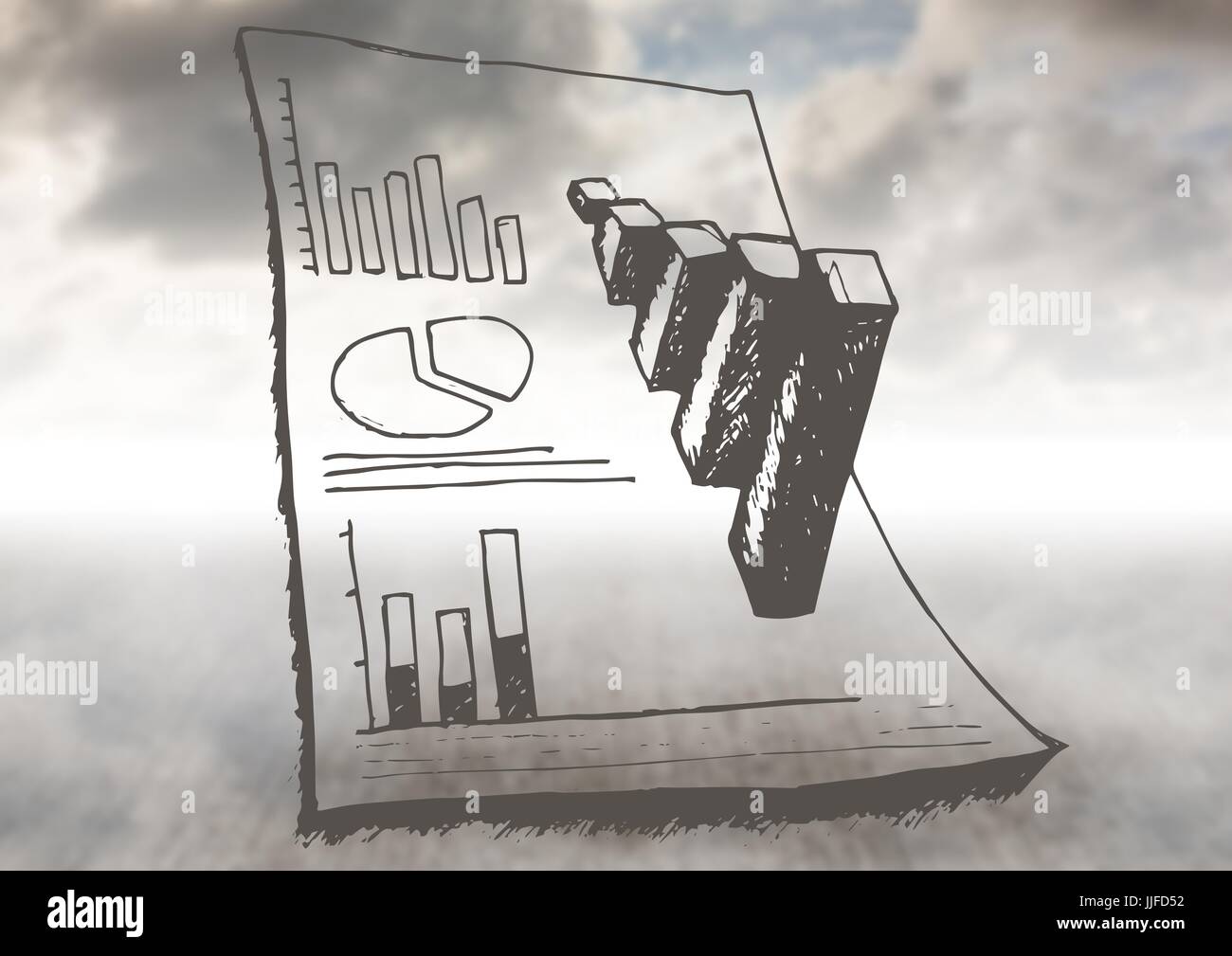 Digital composite of Clouds with graph and paper doodles Stock Photo ...