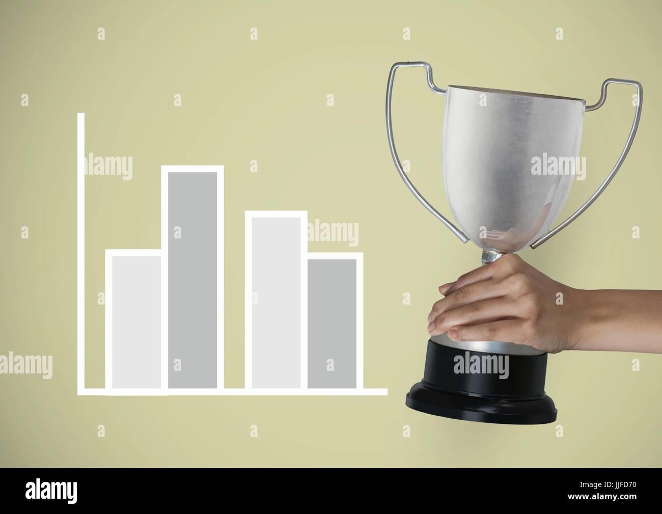 Digital composite of Cropped hand holding trophy against graph Stock ...