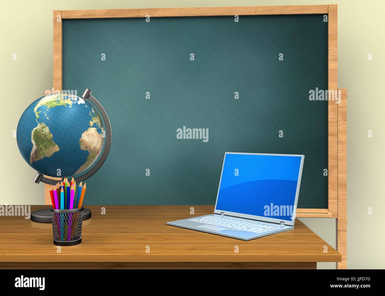 3d illustration of board with computert and globe Stock Photo - Alamy