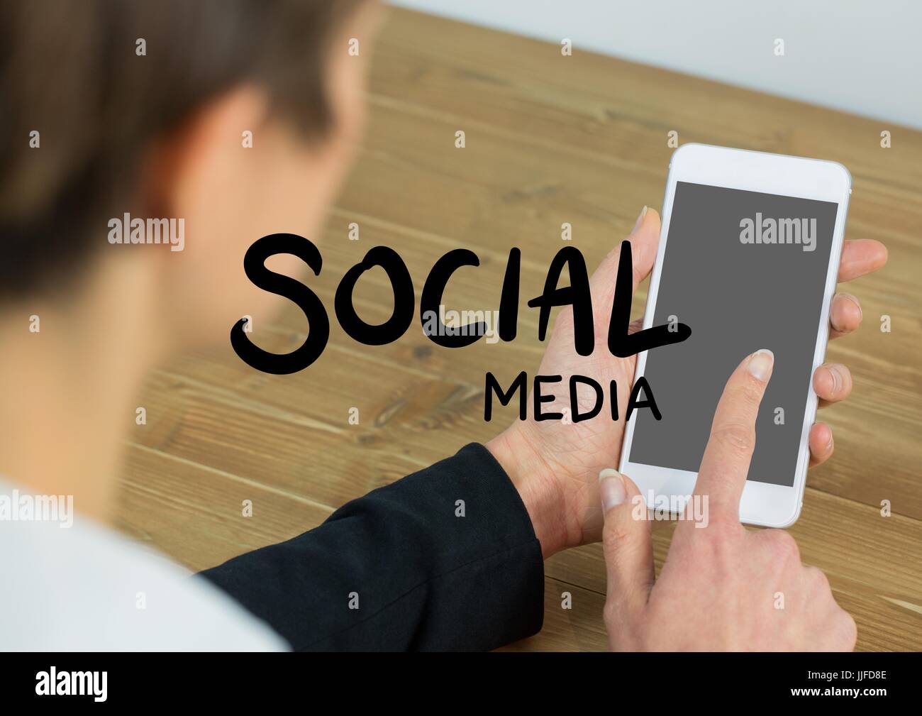 Digital composite of Social media text against woman over shoulder ...