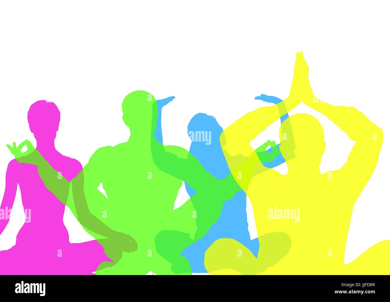Digital composite of Intense color silhouettes doing yoga with opacity ...