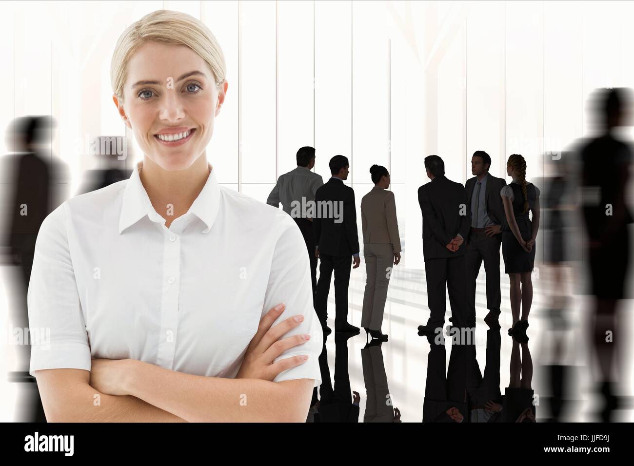 Digital composite of model + office background Stock Photo - Alamy