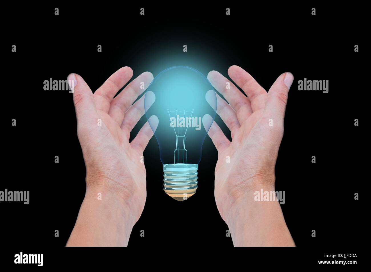 Digital composite of bulb on hands Stock Photo - Alamy
