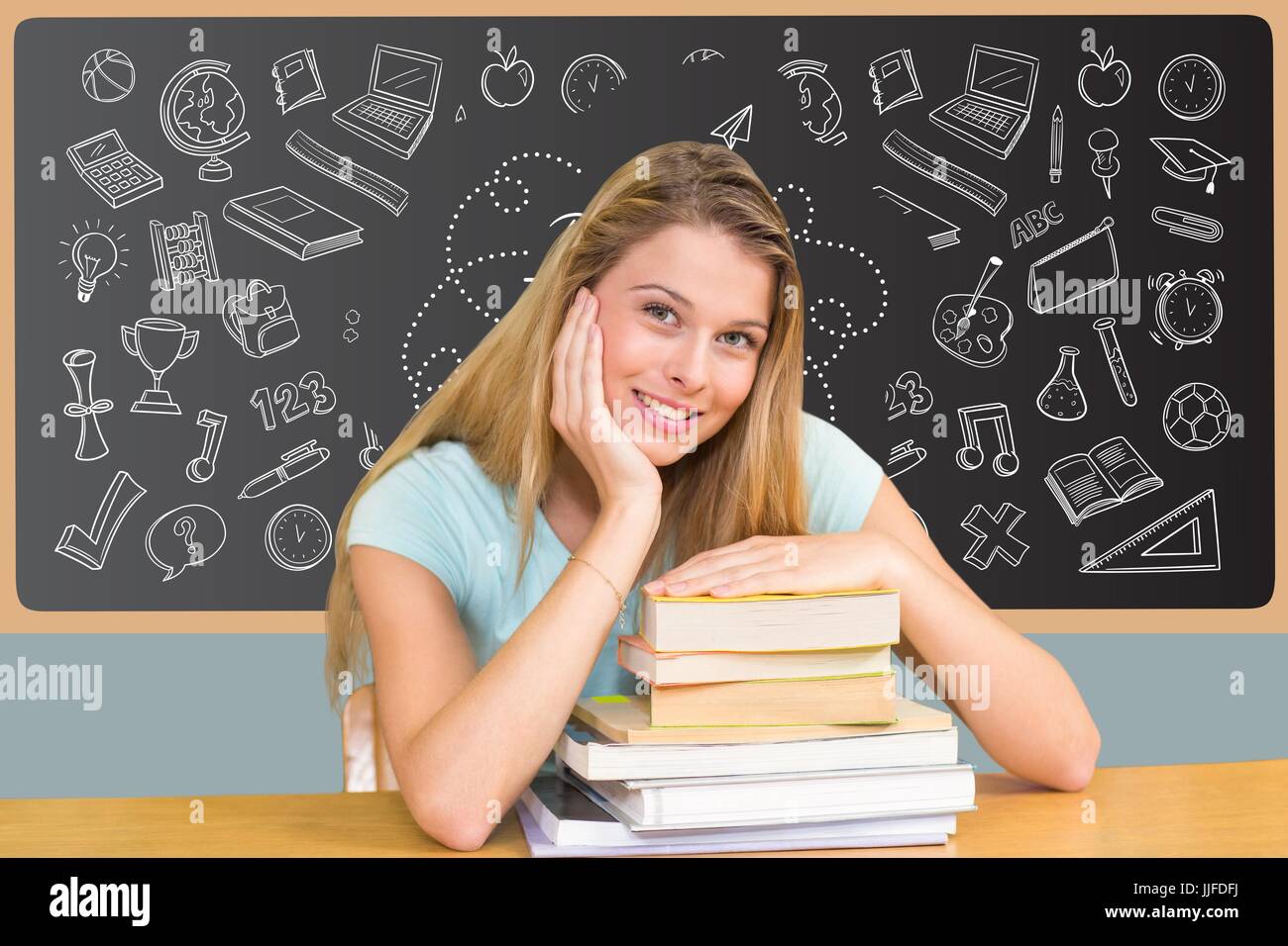 Digital composite of students against education backgrounds with ...