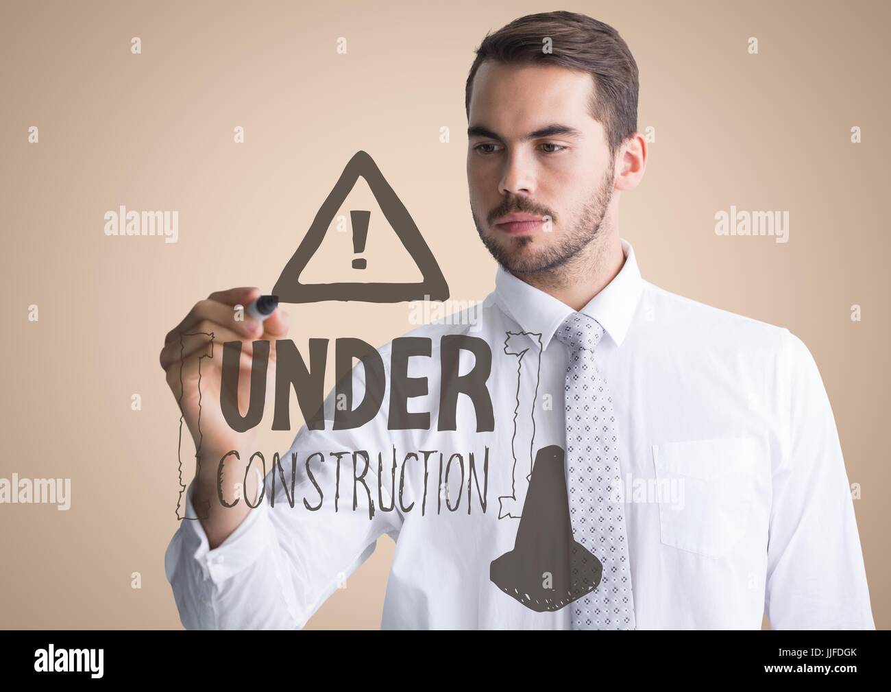 Digital composite of Business man drawing construction doodle against ...