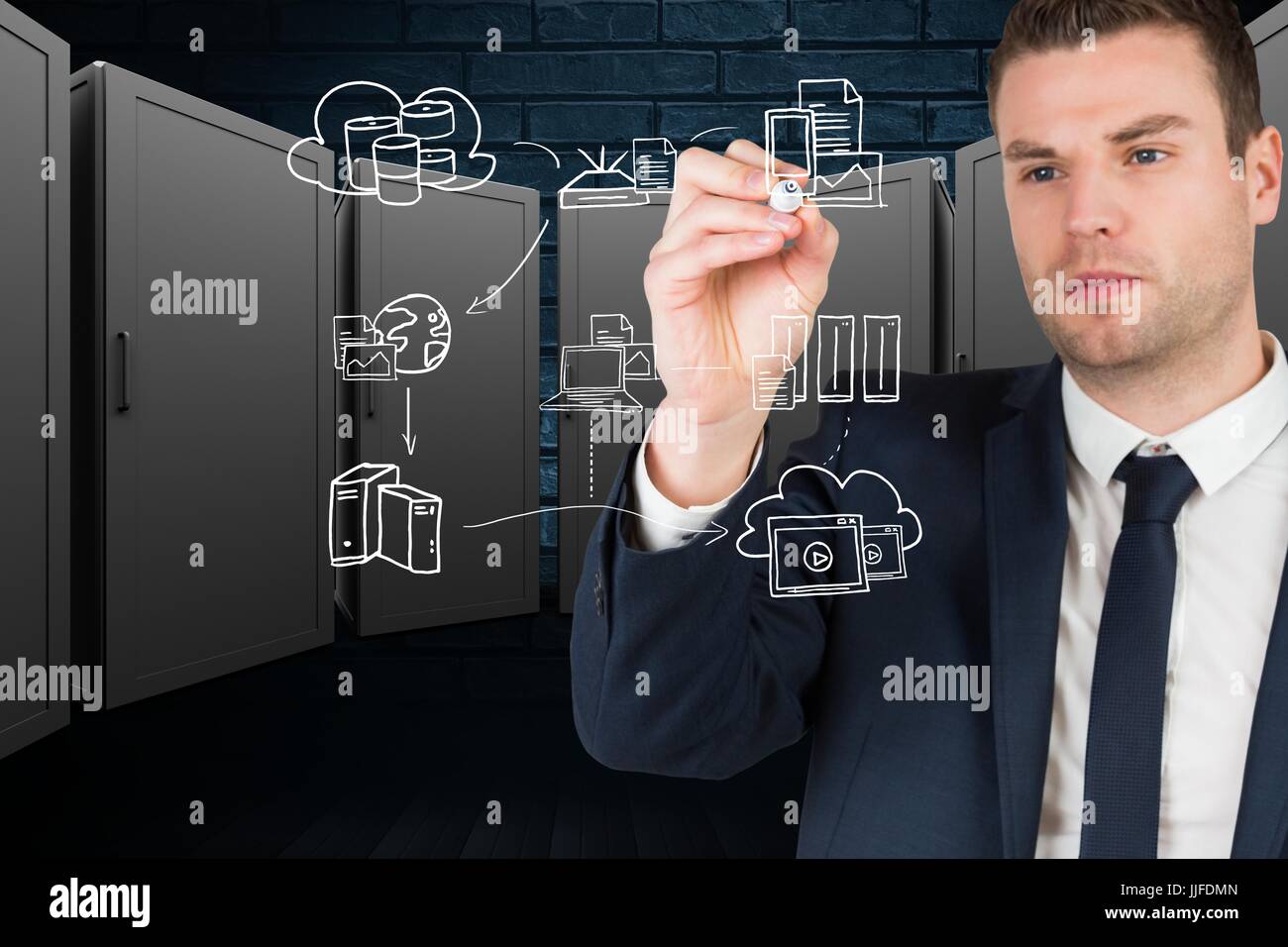 Digital composite of model drawing in server room Stock Photo - Alamy
