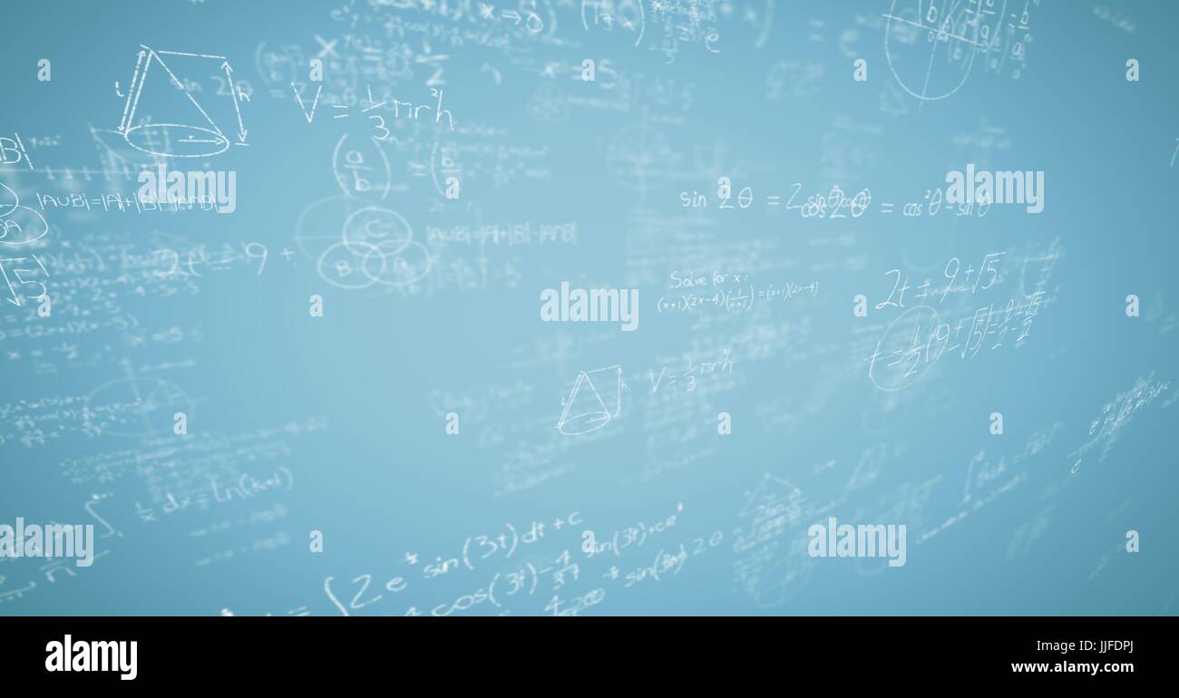 Digital composite of White math doodles and blue background Stock Photo ...