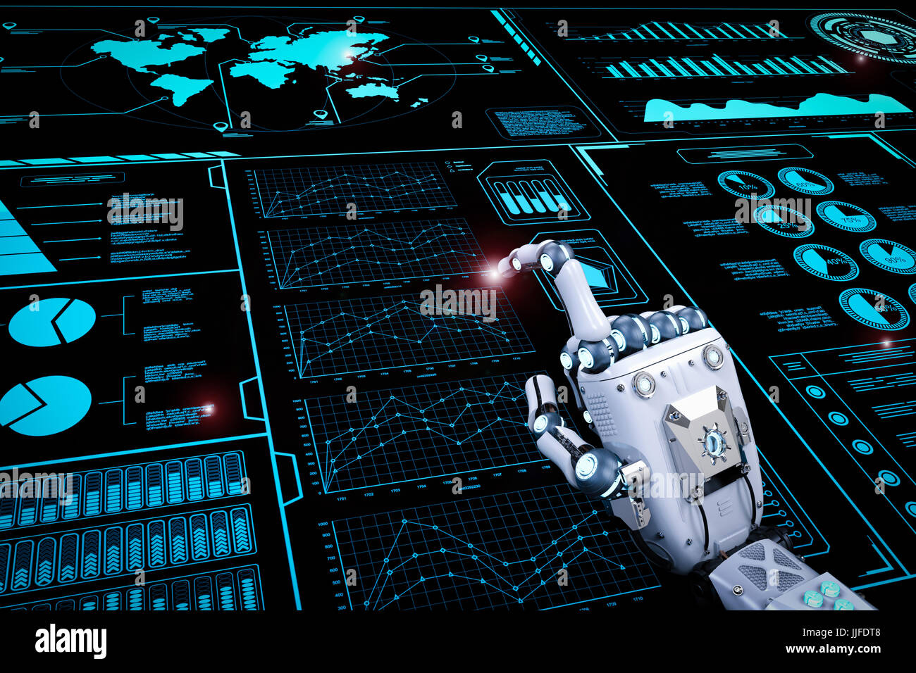 3d rendering robotic hand working with hud display Stock Photo - Alamy