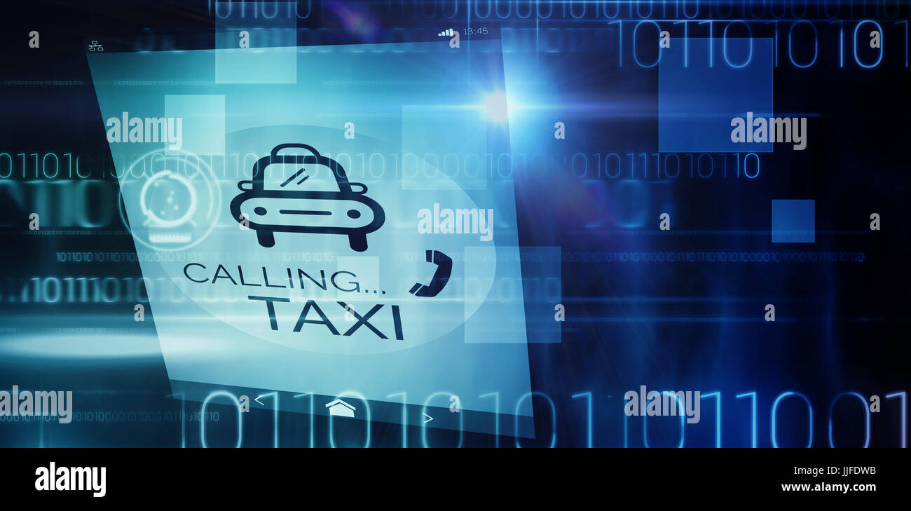 Vector image of Taxi calling text with icon against blue technology ...