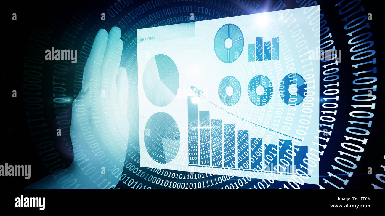 Cropped hand gesturing against spiral of shiny binary code Stock Photo ...