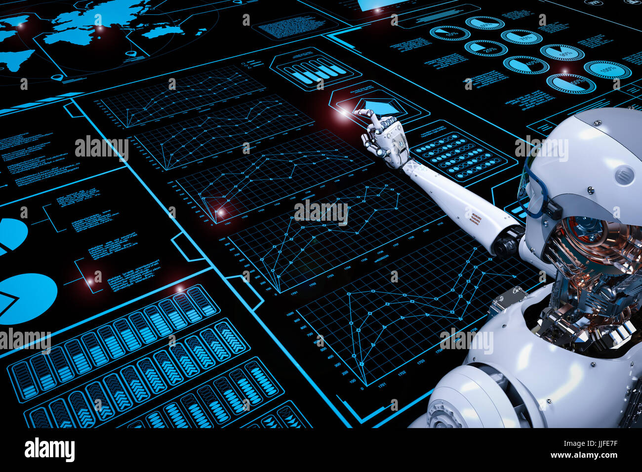 3d rendering robot working with digital display Stock Photo - Alamy