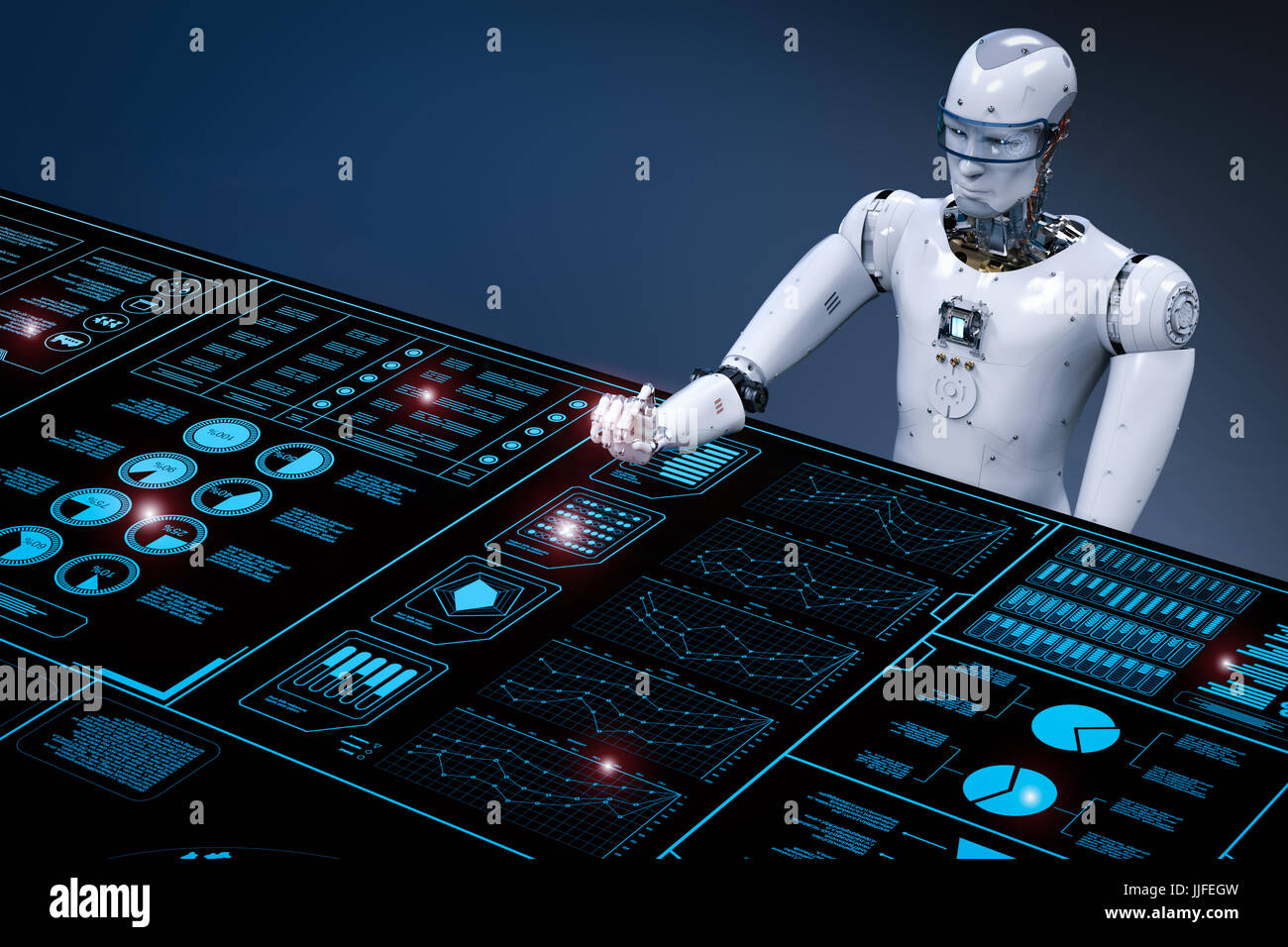 3d rendering robot working with digital display Stock Photo - Alamy