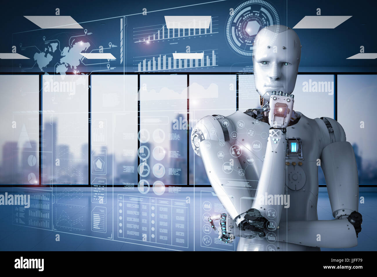 3d rendering robot working with digital display Stock Photo - Alamy