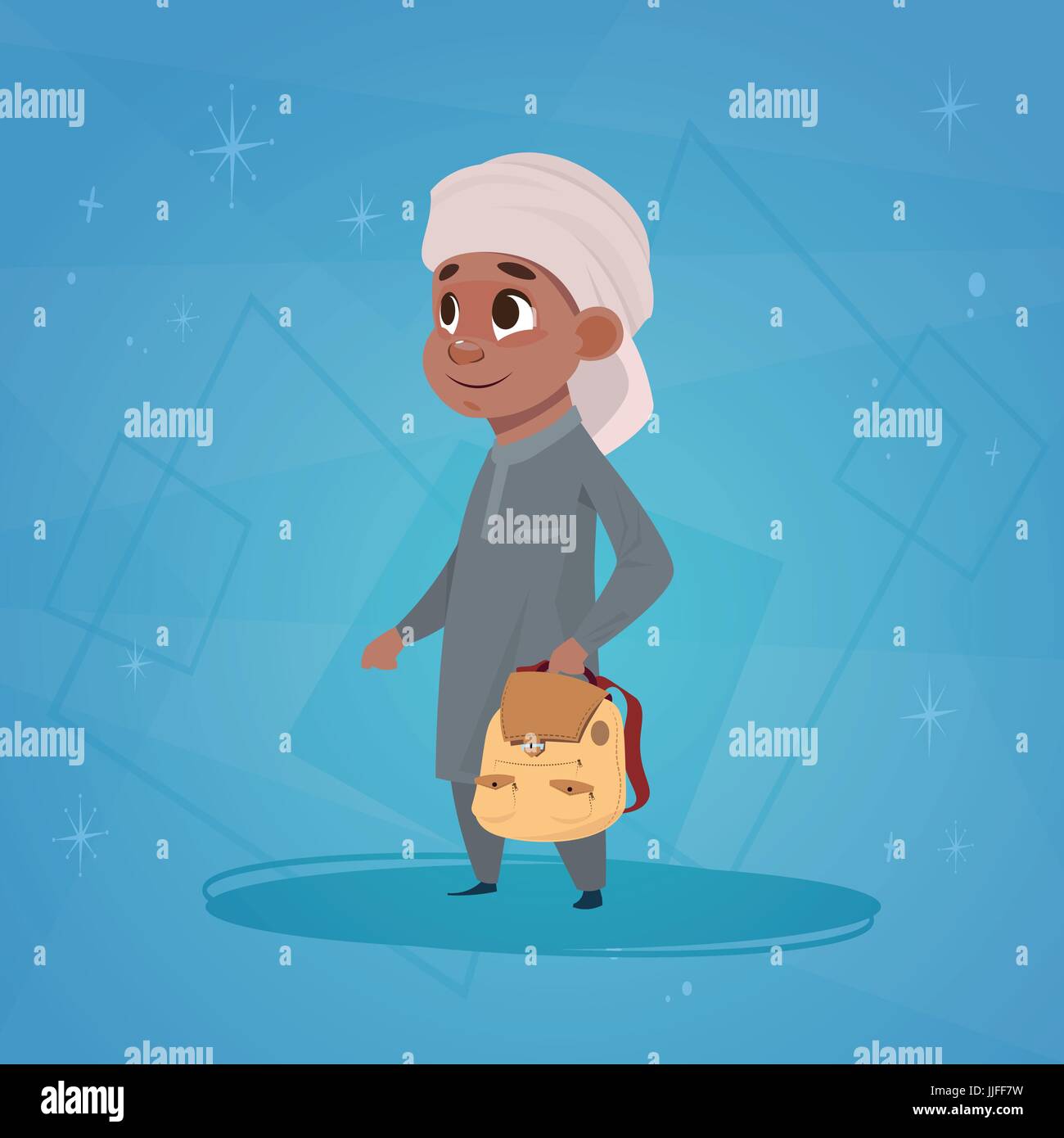 Arab Boy School Pupil Holding Backpack Small Cartoon Muslim Male ...