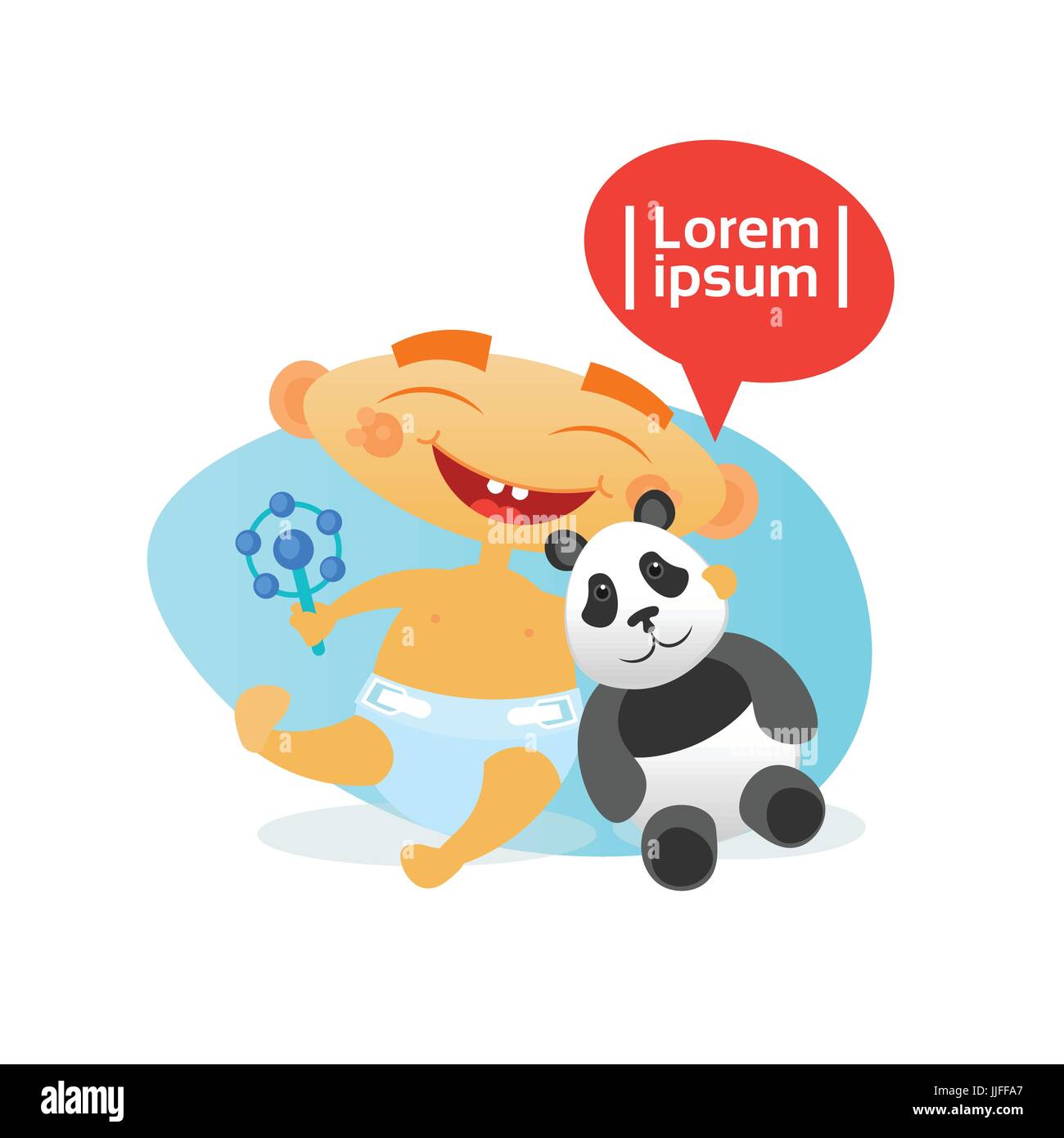 Cute Baby Boy Happy Embracing Panda Bear Toy Toddler Cartoon Infant In ...