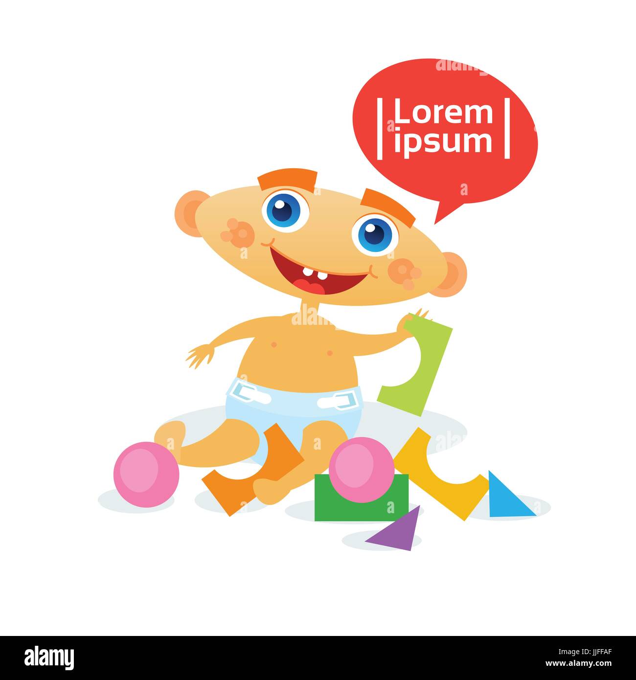 Cute Baby Boy Playing With Toys Toddler Happy Cartoon Infant In Diaper ...