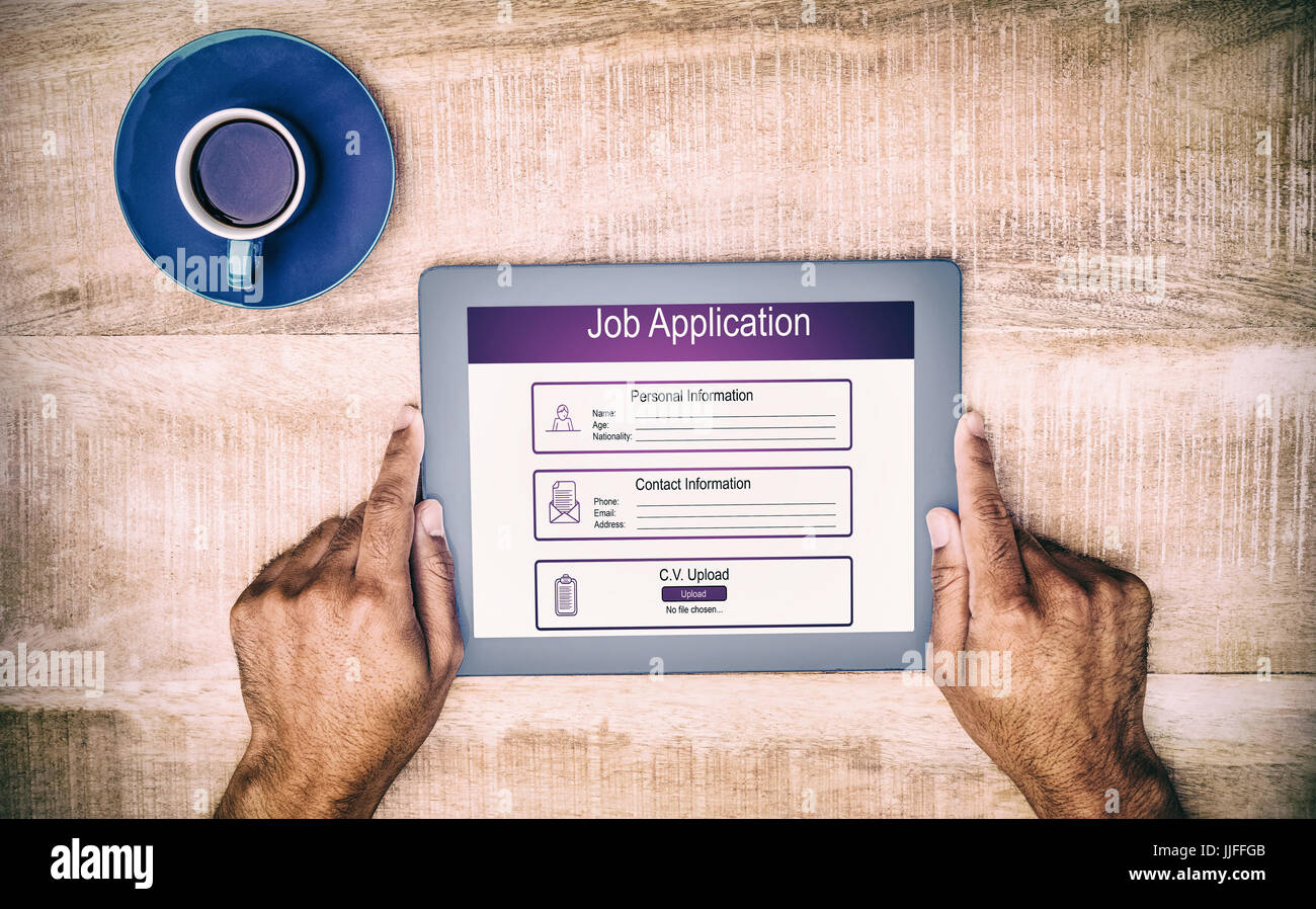 Digitally generated image of Job Application against hand holding on ...