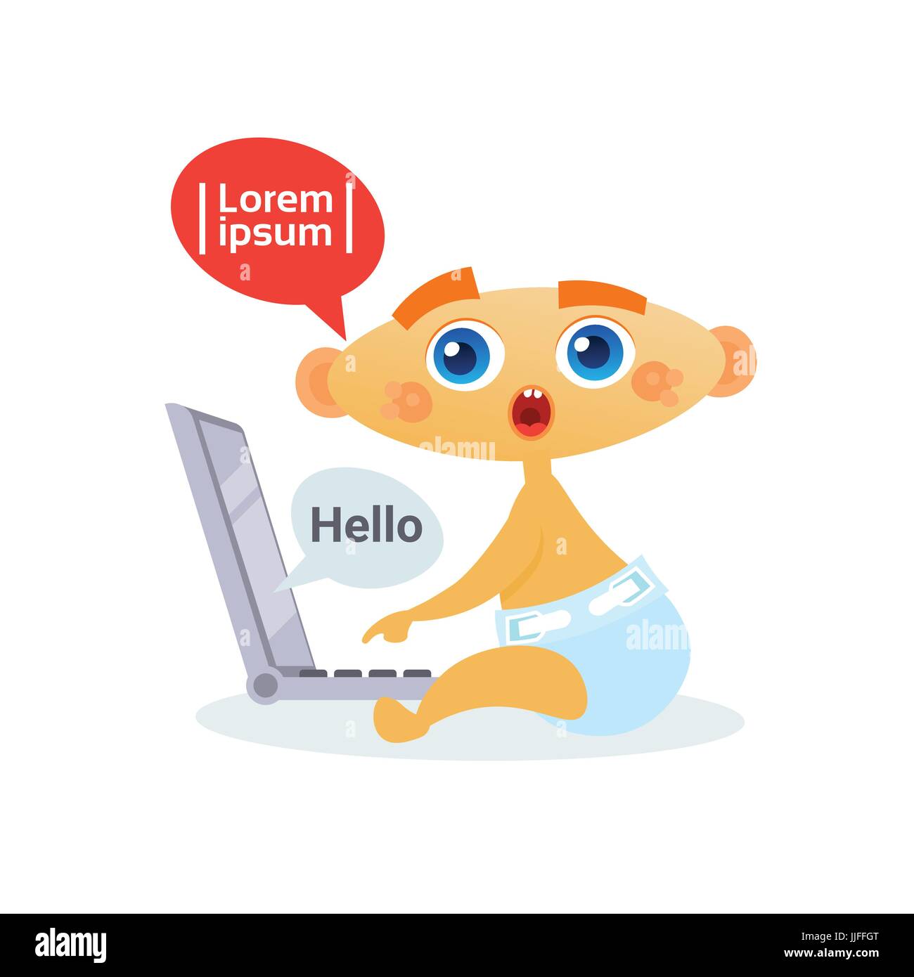 Cute Baby Boy Using Laptop Computer Toddler Happy Cartoon Infant In ...