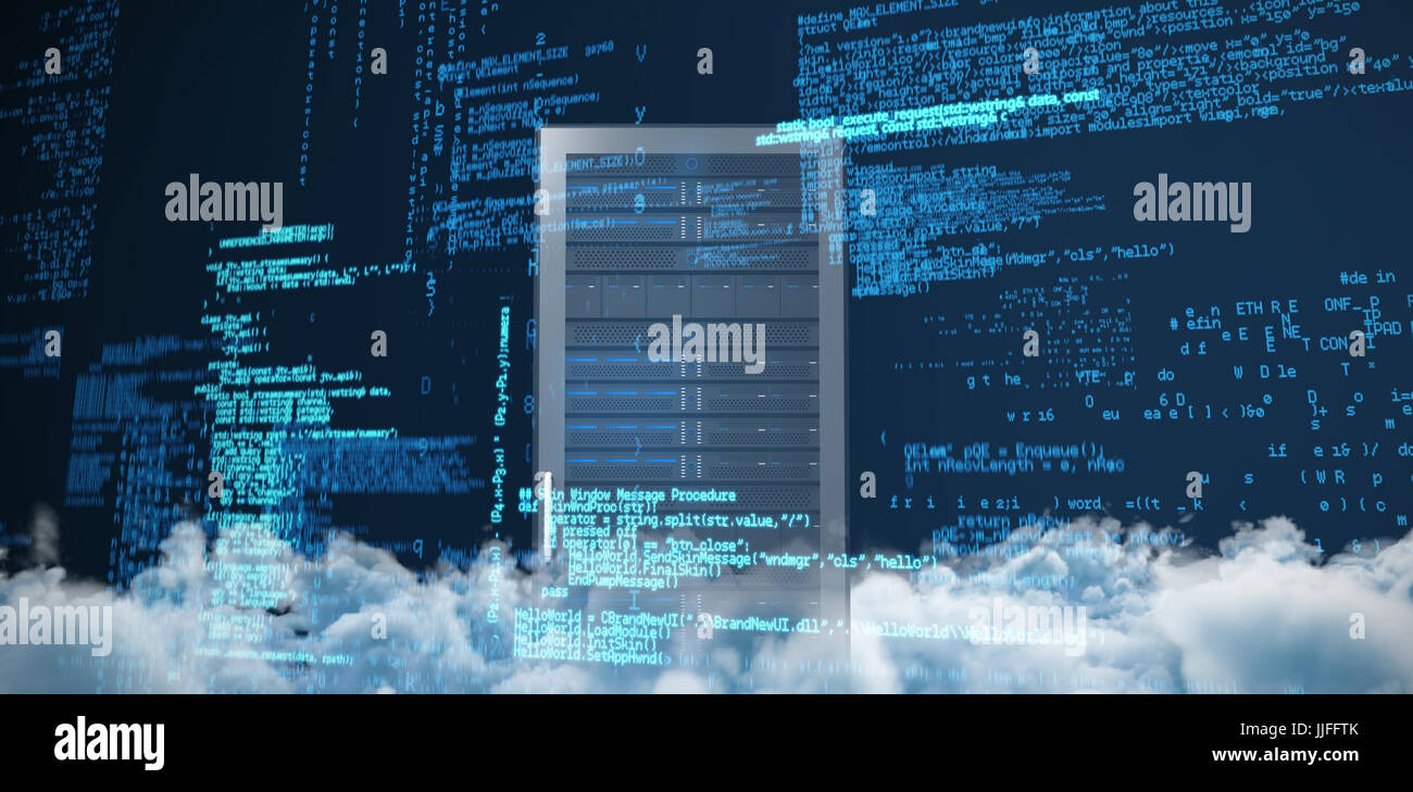 Blue codes against server tower Stock Photo - Alamy