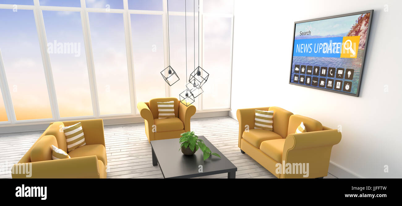 Search bar with text and various icons on device screen against yellow ...