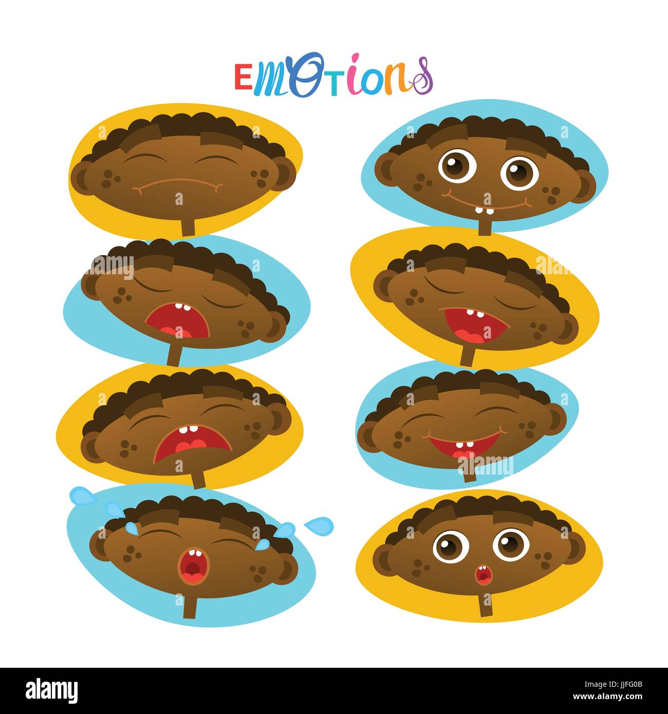 Cute African American Baby Boy Emotions Set Toddler Face Collection ...
