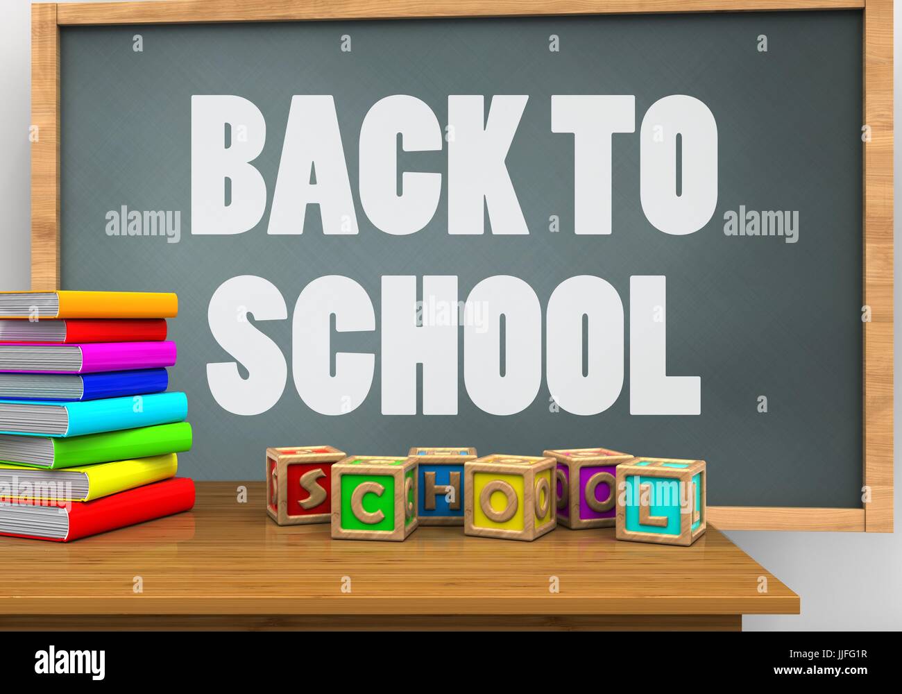 3d illustration of chalkboard with back to school text and letters ...