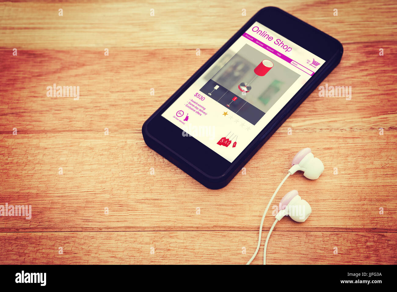 Electric lamps for sale displayed on device screen against black ...