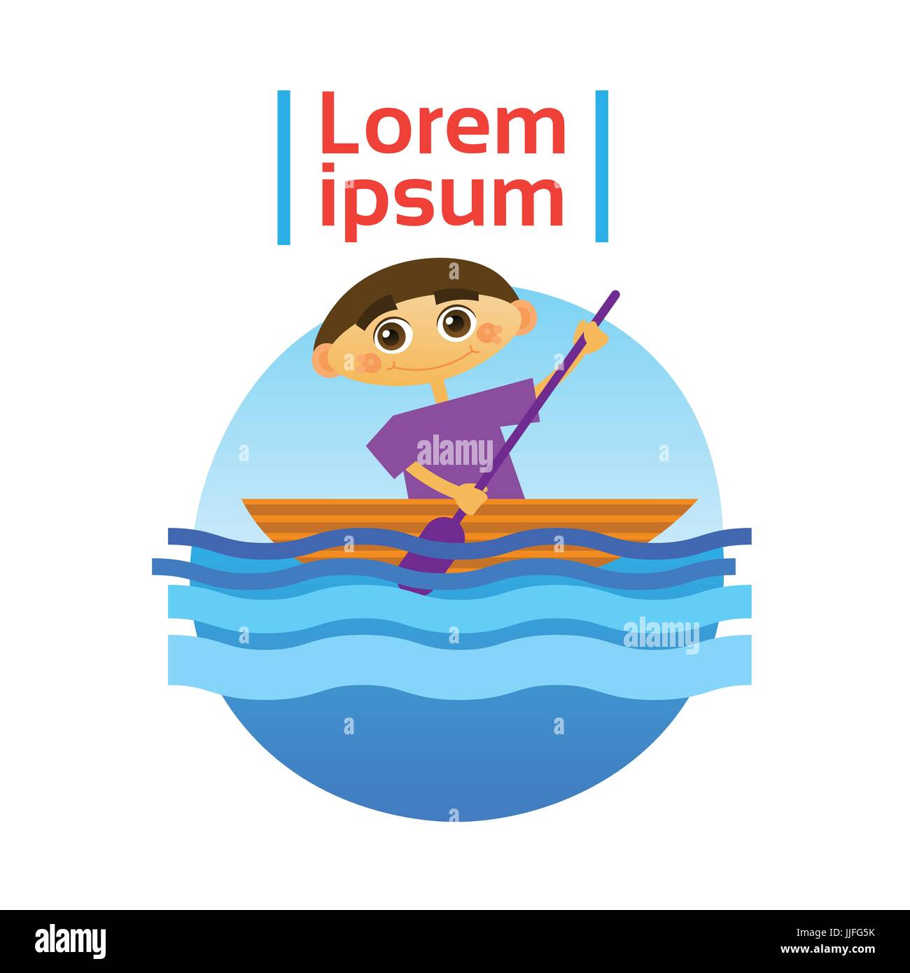 Little Boy Boating Rowing Sport Training Hobby Flat Vector Illustration ...